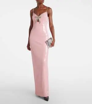Rebecca Vallance Lena Bow-detailed Sequined Gown - Pink