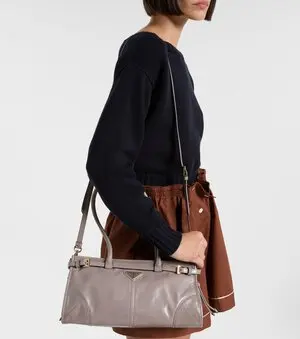 Prada Bonnie Medium Leather Shoulder Bag - Grey