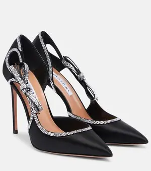 AQUAZZURA Soave Crystal 105 Embellished Satin Pumps - Black