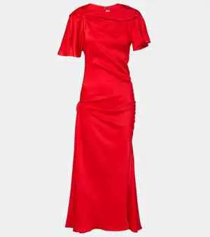 Victoria Beckham Draped Gathered Midi Dress - Red