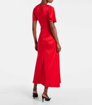 Victoria Beckham Draped Gathered Midi Dress - Red