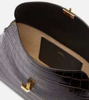 TOTEME T-lock Croc-effect Leather Clutch - Brown