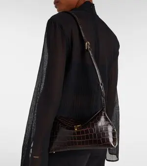 TOTEME T-lock Croc-effect Leather Clutch - Brown
