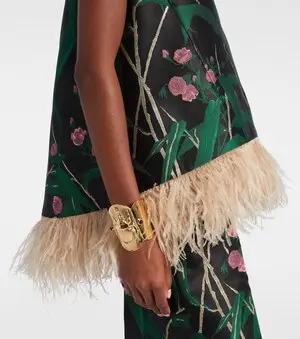 La DoubleJ La Scala Feather-trimmed Jacquard Top - Multicoloured