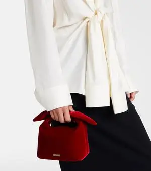 AQUAZZURA Bow Tie Small Velvet Tote Bag