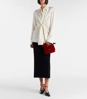 AQUAZZURA Bow Tie Small Velvet Tote Bag