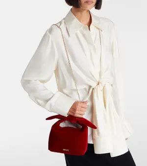 AQUAZZURA Bow Tie Small Velvet Tote Bag