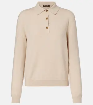 Loro Piana Classic Cashmere Polo Sweater White