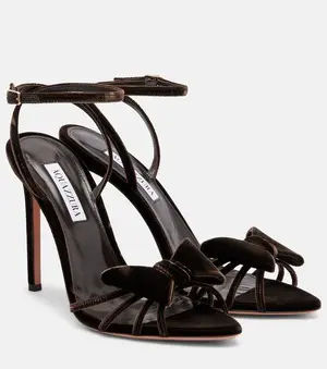 AQUAZZURA Black Tie 105 Bow-detail Velvet Sandals - Brown