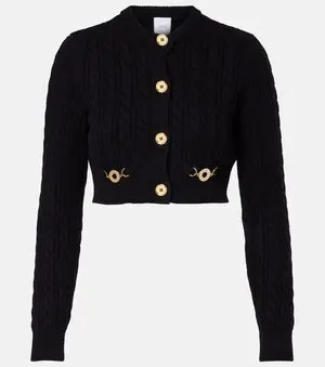 PATOU Cable-knit Wool And Cashmere Cardigan - Black