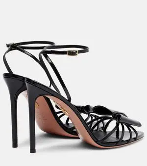AQUAZZURA Leather Bow Detail Stiletto Sandals - Black