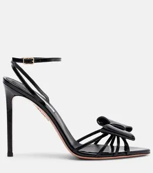 AQUAZZURA Leather Bow Detail Stiletto Sandals - Black