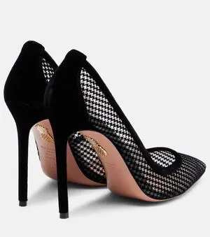 AQUAZZURA Nude 105 Houndstooth Velvet Pumps
