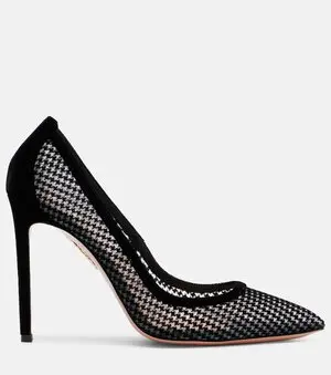 AQUAZZURA Nude 105 Houndstooth Velvet Pumps