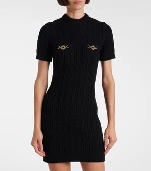 PATOU Cable-knit Wool And Cashmere Mini Dress - Black