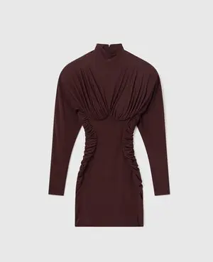 Stella McCartney Pleated High-neck Mini Dress - Chocolate