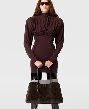Stella McCartney Pleated High-neck Mini Dress - Chocolate