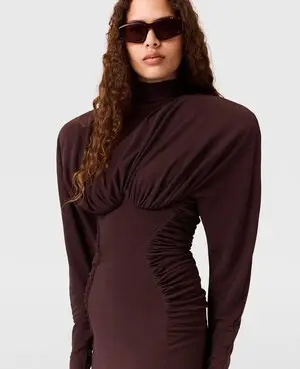 Stella McCartney Pleated High-neck Mini Dress - Chocolate