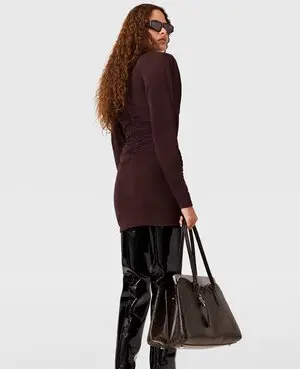 Stella McCartney Pleated High-neck Mini Dress - Chocolate