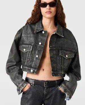 Stella McCartney Aged Paneled Cropped Denim Jacket - Aged Blue