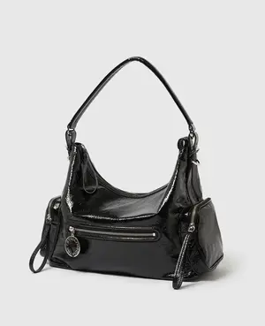 Stella McCartney Dartmoor Cracked Patent Shoulder Bag - Black