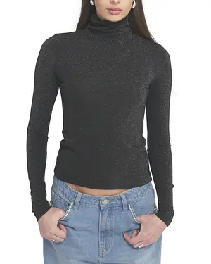 ELLE COLLECTION Knit Turtleneck Top - Black