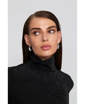ELLE COLLECTION Knit Turtleneck Top - Black
