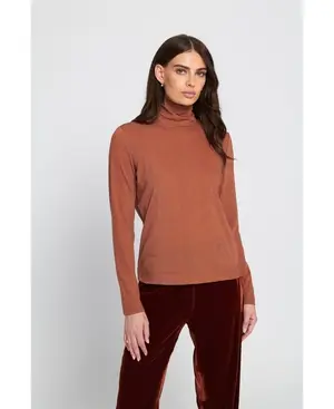 ELLE COLLECTION Knit Turtleneck Top - Brown