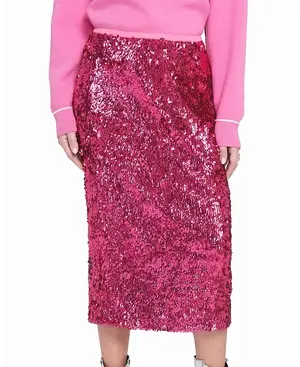ELLE COLLECTION Sequin Midi Skirt - Pink