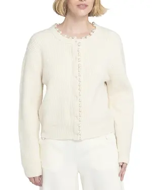 ELLE COLLECTION Beaded Cardigan - White
