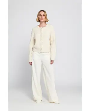 ELLE COLLECTION Beaded Cardigan - White