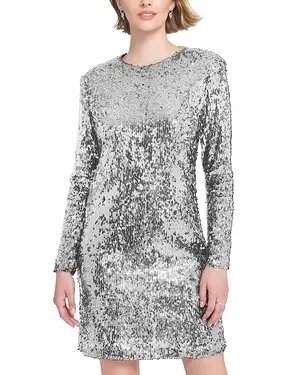 ELLE COLLECTION Long Sleeve Sequin Shift Dress