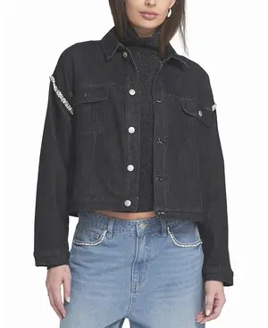 ELLE COLLECTION Rhinestone Trim Denim Jacket