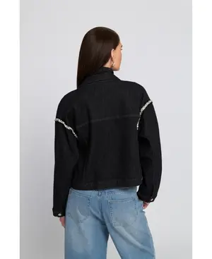 ELLE COLLECTION Rhinestone Trim Denim Jacket