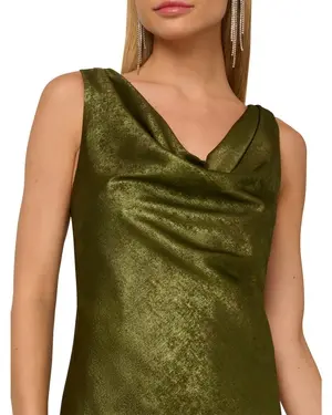 Adrianna Papell Foil Cowlneck Gown In Dark Olive - 25% Off | Editorialist