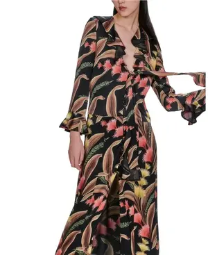 Anna Sui Feather Fern Ruffle Tie Dress
