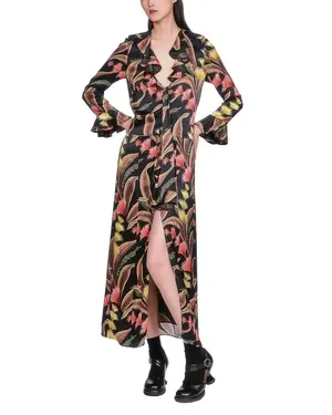 Anna Sui Feather Fern Ruffle Tie Dress