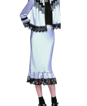 Anna Sui Midi Lace Trim Skirt - Silver