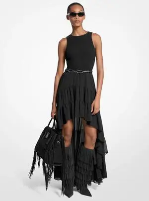 Michael Kors Georgette Smocked High-low Dress - Black