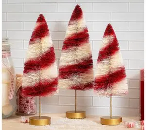 EVERGREEN Set Of 3 Candy Striped Bottle Brush T Ree Table Decor - One-color