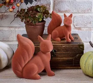 HOME REFLECTIONS S/2 Flocked Woodland Foxes - One-color