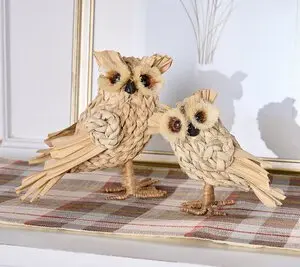 HOME REFLECTIONS Set Of 2 Raffia Woodland Owls - One-color