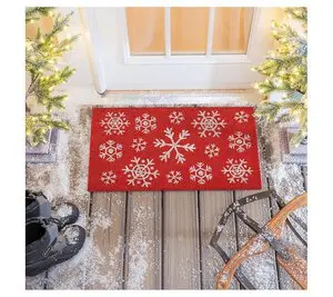 EVERGREEN Christmas Snowflake Coir Door Mat - One-color
