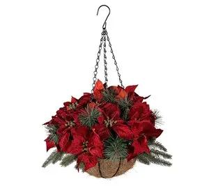 EVERGREEN 12'h Artificial Poinsettia Hanging Ba Sket Decor - One-color