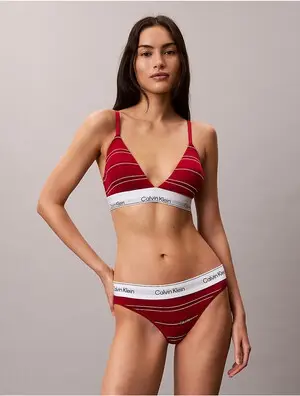 Calvin Klein Icon Cotton Modal Lightly Lined Triangle Bralette - Climbing Logo Pin Stripe / Scooter