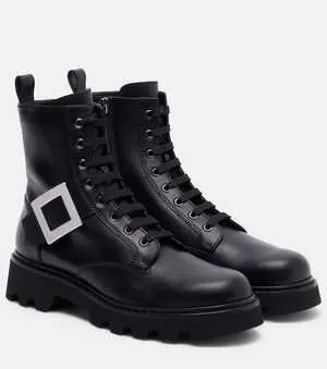 ROGER VIVIER Viv Rangers Leather Ankle Boots
