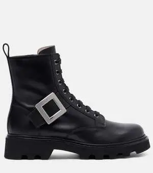 ROGER VIVIER Viv Rangers Leather Ankle Boots