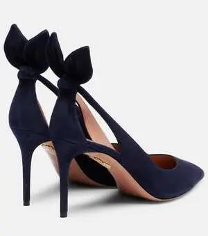 AQUAZZURA Bow Tie 85 Suede Pumps - Blue