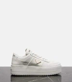 Prada Downtown Leather Platform Sneakers - White