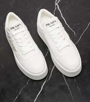 Prada Downtown Leather Platform Sneakers - White